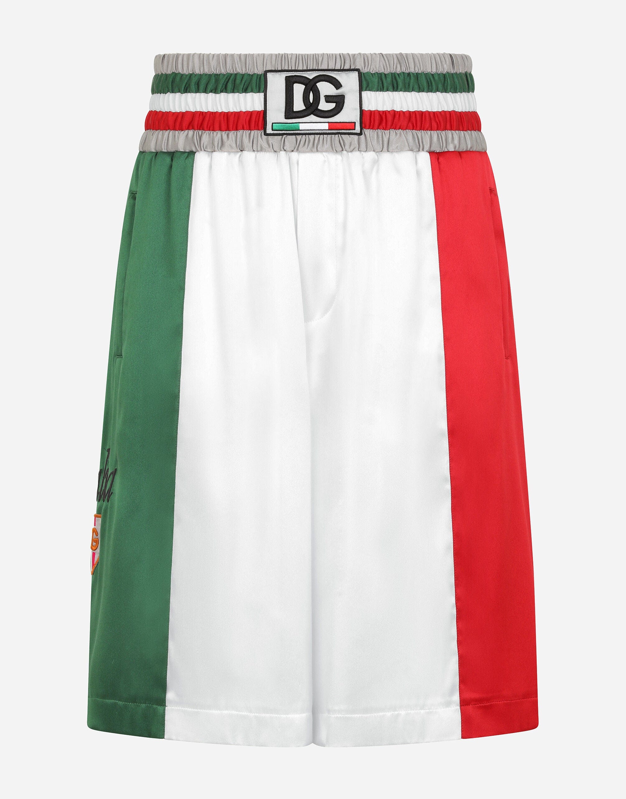 Dolce & Gabbana Italia DG Patch Logo Satin Shorts | Sendegaro