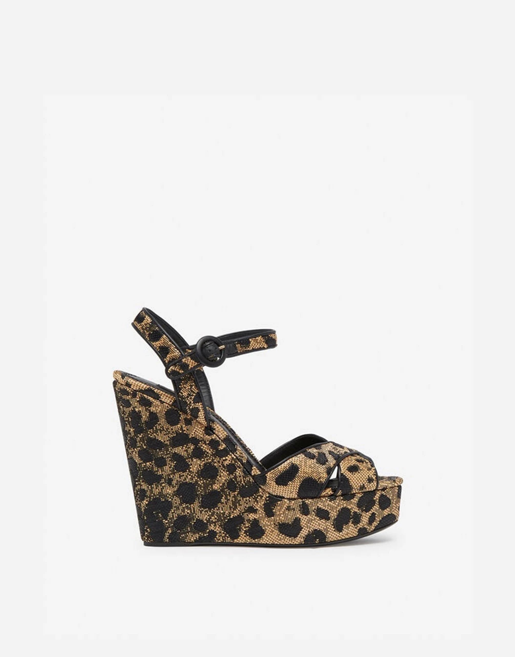 Dolce & Gabbana Raffia Leopard Print Wedge Sandals | Sendegaro UK